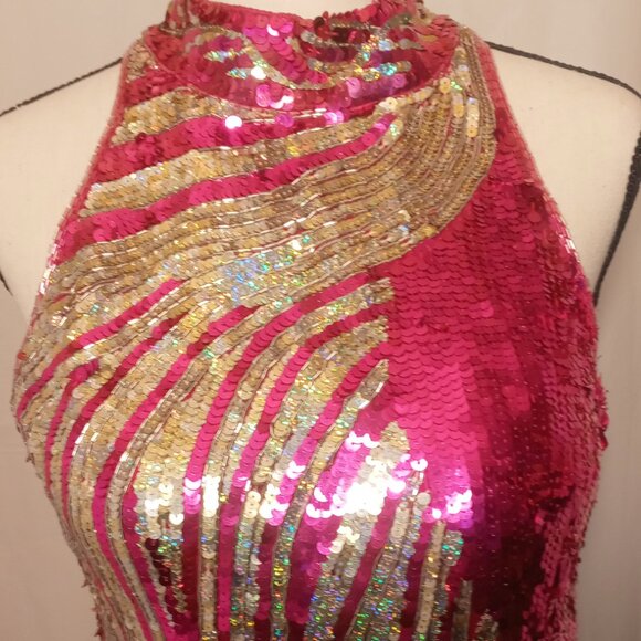 SCO Designs | Dresses | Cocktail Dress Open Shoulder High Neck Sequin ...